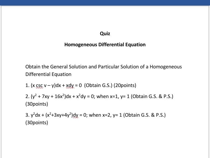 Solved Quiz Homogeneous Differential Equation Obtain the | Chegg.com