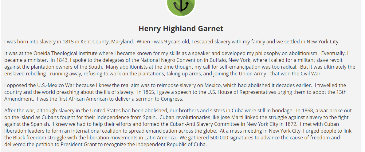 Solved Henry Highland Garnet I was born into slavery in 1815 | Chegg.com