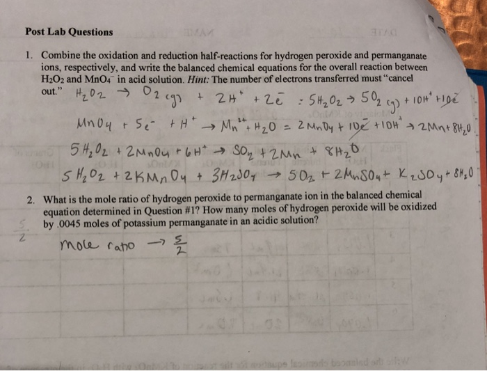 Solved Post Lab Questions 1 Combine The Oxidation And