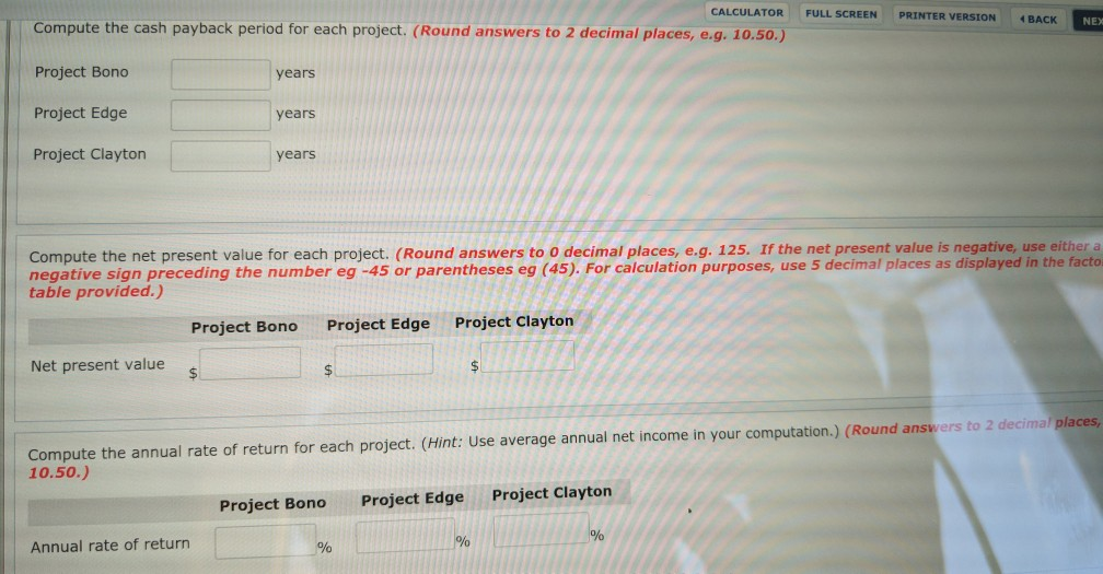 Solved CALCULATOR FULL SCREEN PRINTER VERSION BACK NEX | Chegg.com