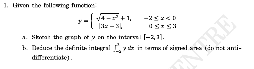 Solved 1. Given the following function: | Chegg.com
