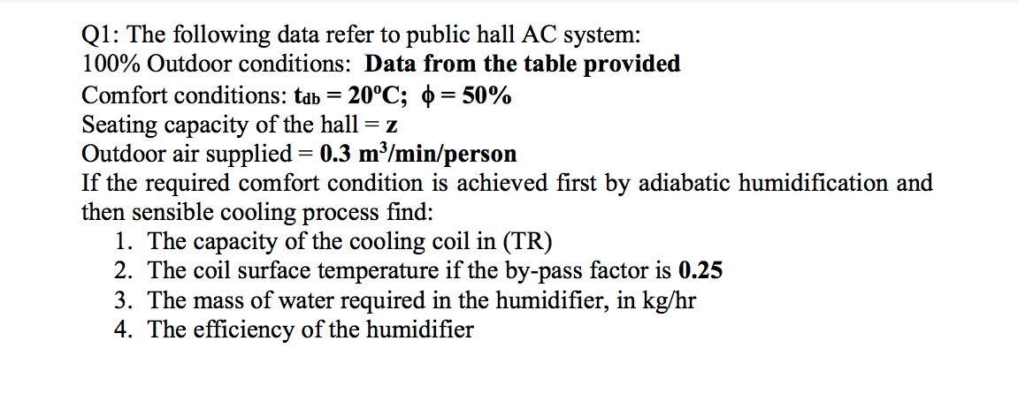 Solved Q1: The following data refer to public hall AC | Chegg.com