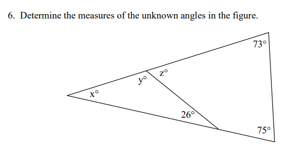 Solved 6. Determine the measures of the unknown angles in | Chegg.com