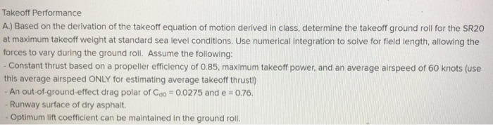 Takeoff Performance A) Based on the derivation of the | Chegg.com