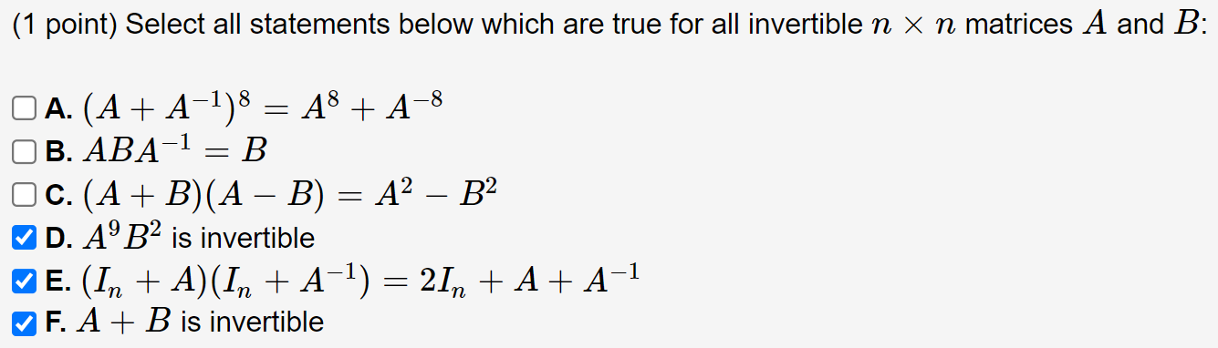 Solved (1 point) Select all statements below which are true | Chegg.com