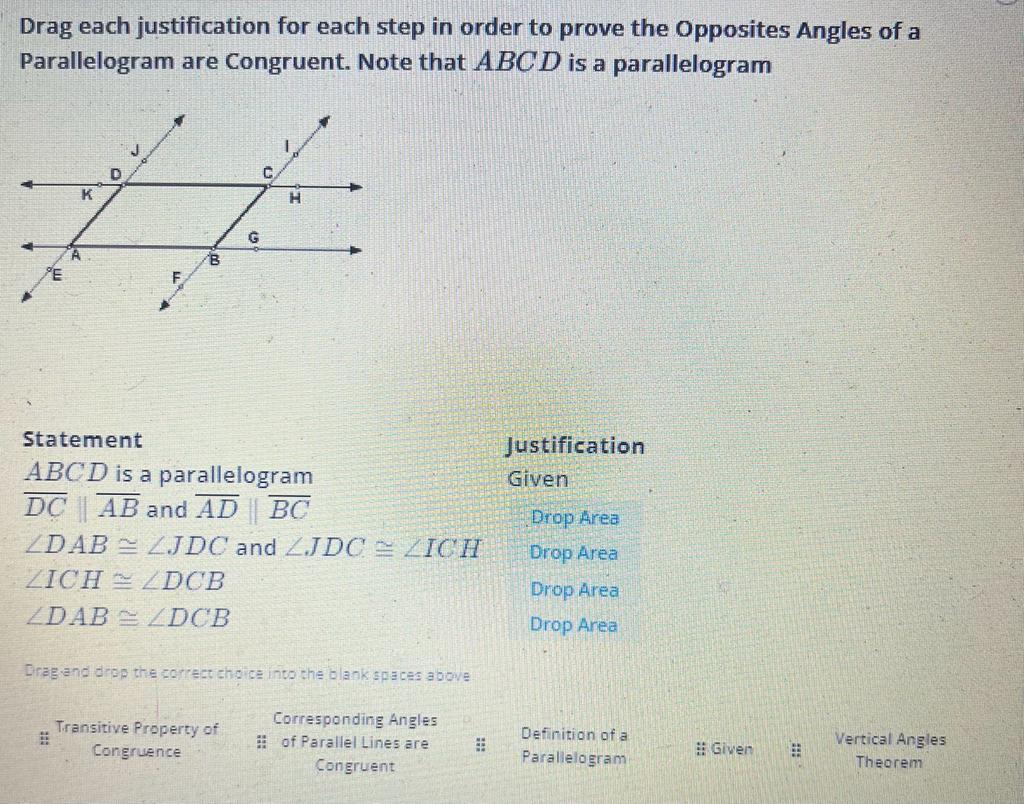 Solved Drag each justification for each step in order to | Chegg.com