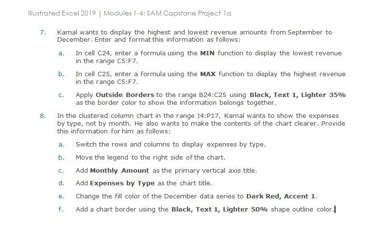 Illustrated Excel 2019 | Modules 1-4: SAM Capstone | Chegg.com