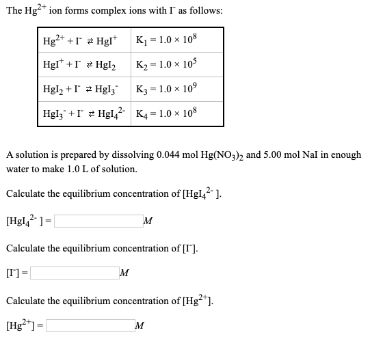 Solved The Hg2 ion forms complex ions with I' as follows: | Chegg.com