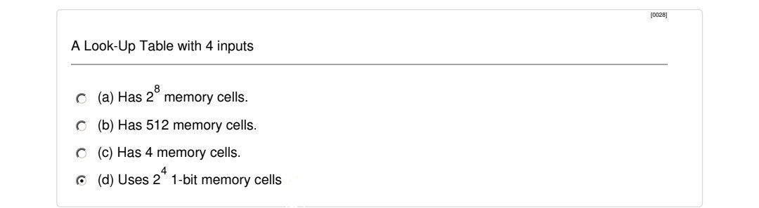 Solved [0028] A Look-Up Table with 4 inputs (a) Has 28 | Chegg.com