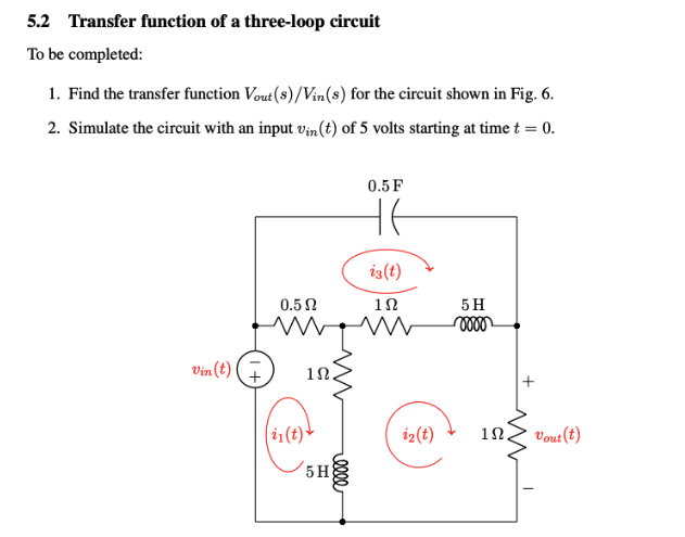 Solved 5.2 ﻿Transfer function of ﻿a three-loop circuitTo be | Chegg.com