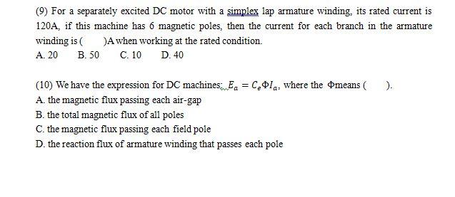 Solved 2. Multiple choice questions (1) For a DC generator, | Chegg.com
