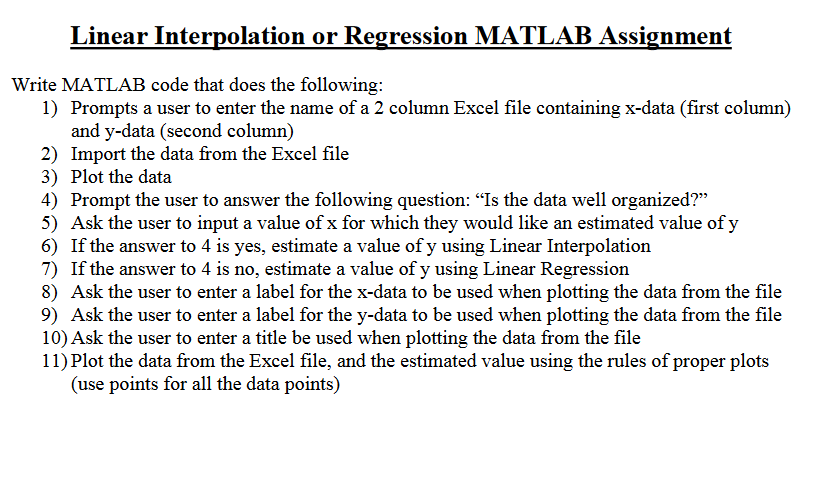 Solved Linear Interpolation or Regression MATLAB Assignment | Chegg.com