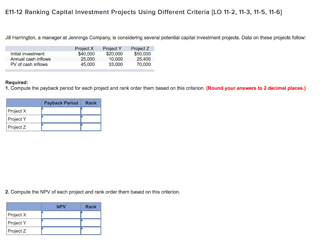 Solved E11-12 Ranking Capital Investment Projects Using | Chegg.com