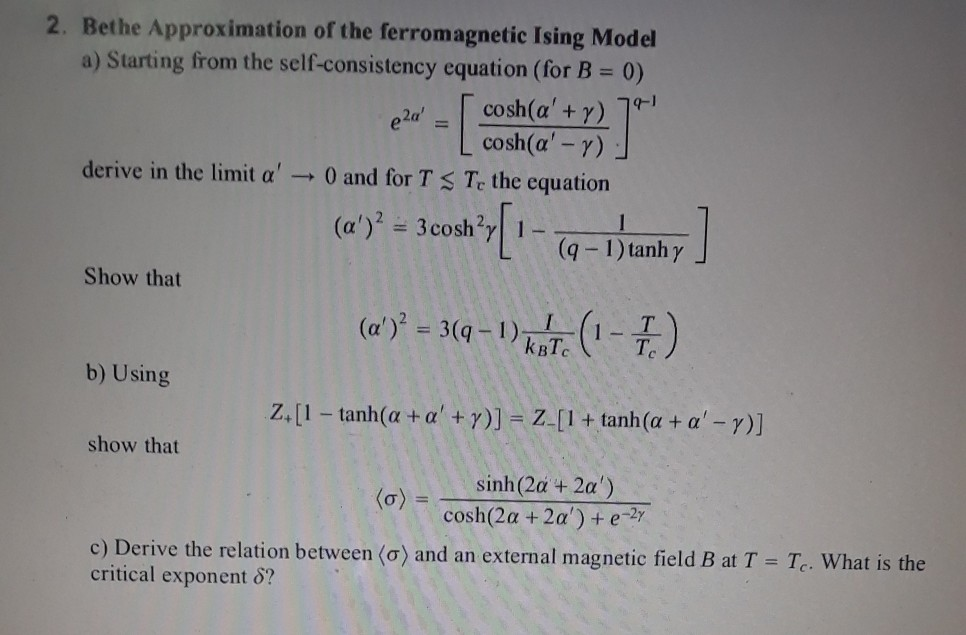 Solved 2. Bethe Approximation of the ferromagnetic Ising | Chegg.com