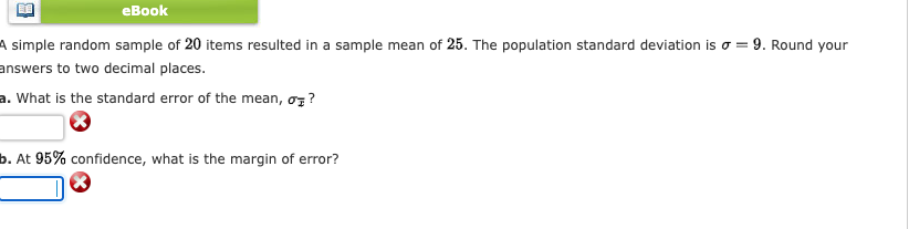 Solved simple random sample of 20 items resulted in a sample | Chegg.com