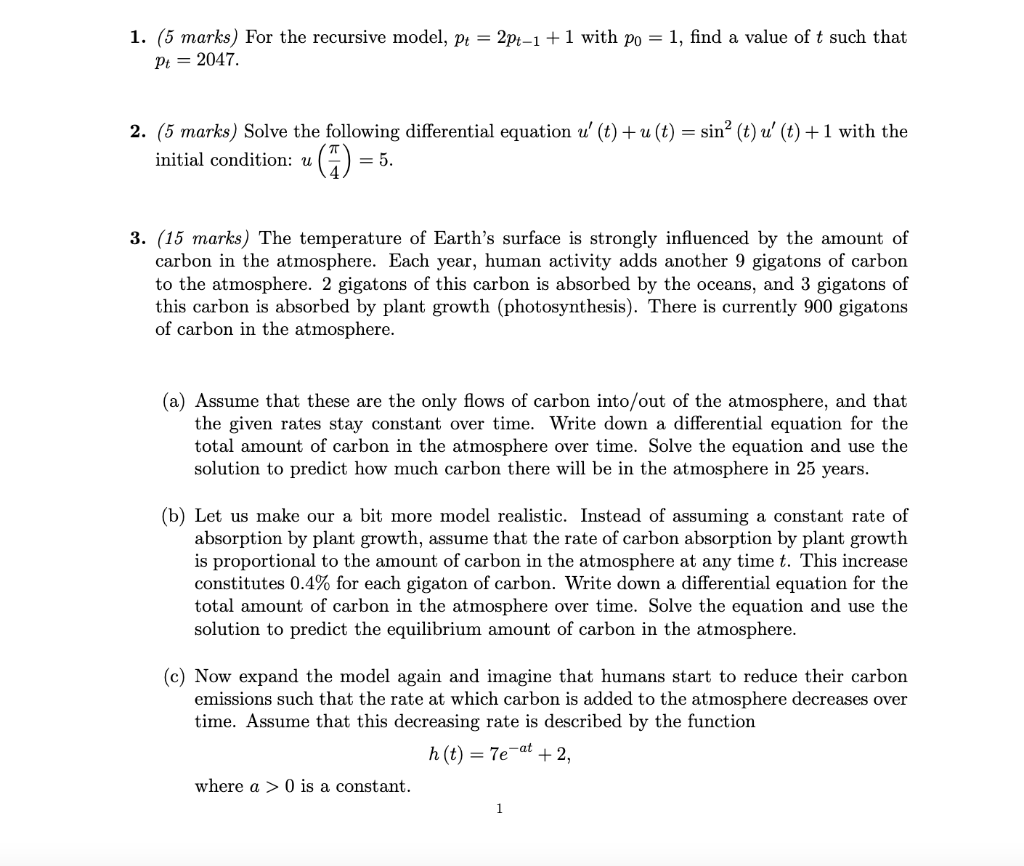 Solved 1 5 Marks For The Recursive Model Pt2pt−11 With 