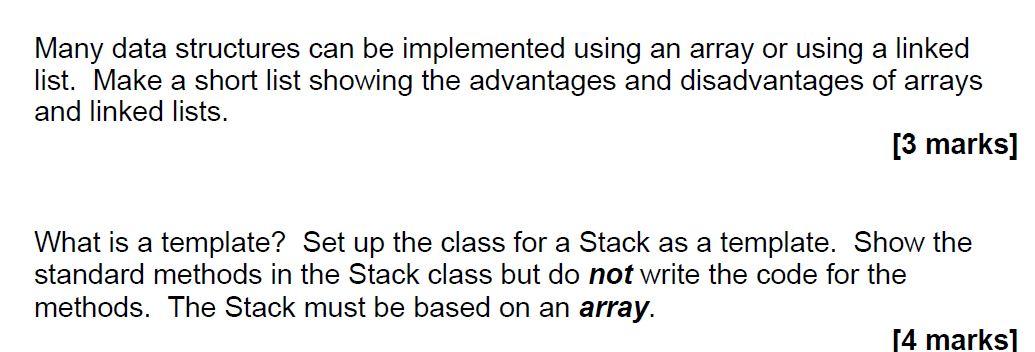 Solved Many data structures can be implemented using an | Chegg.com