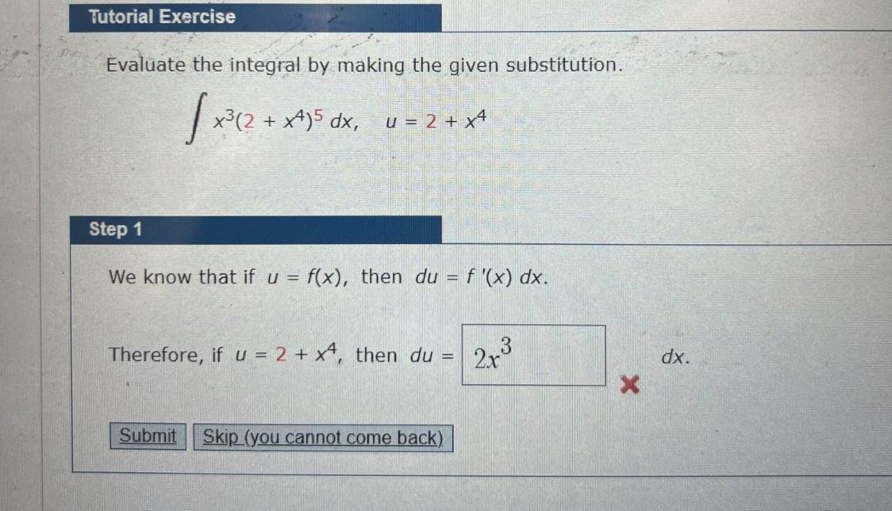 Solved Tutorial Exercise Evaluate the integral by making the | Chegg.com