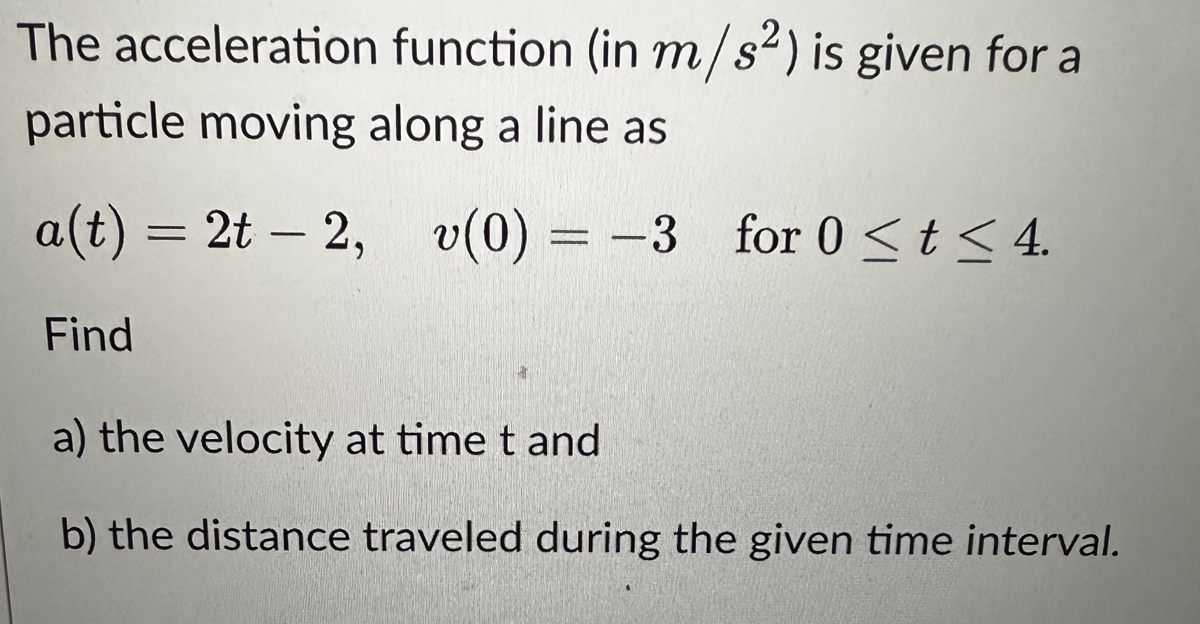 Solved The Acceleration Function In M S2 Is Given For A