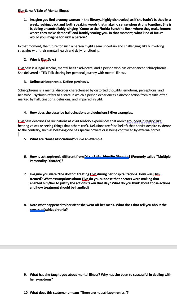 Elyn Saks: A Tale of Mental Illness - ﻿Psychology | Chegg.com