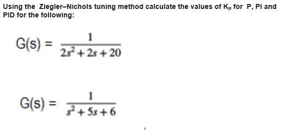 Solved Using the Ziegler-Nichols tuning method calculate the | Chegg.com