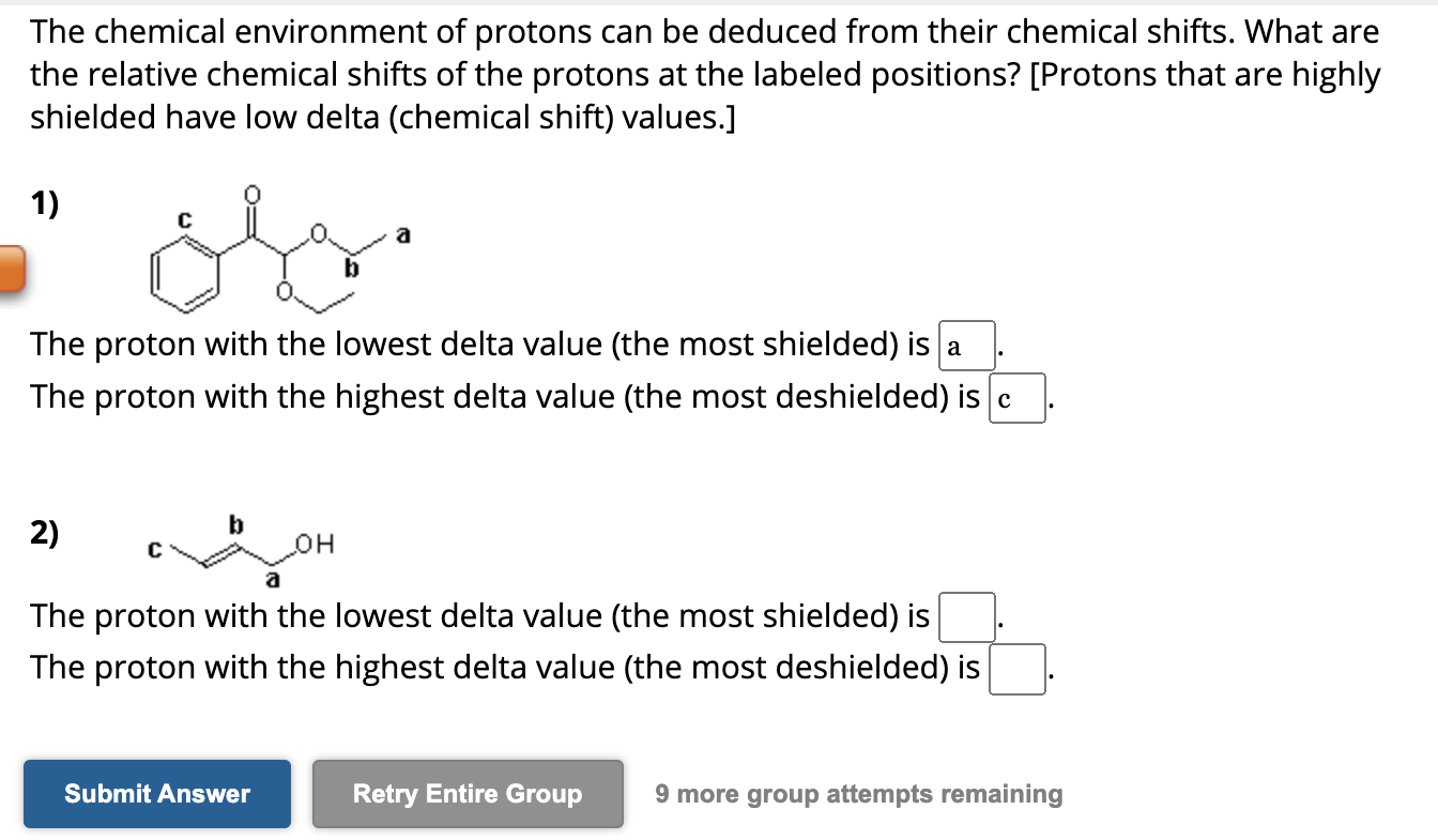 Solved The chemical environment of protons can be deduced | Chegg.com