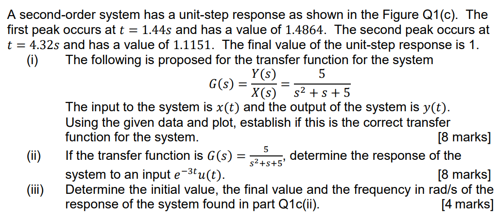 Solved Y(s) A second-order system has a unit-step response | Chegg.com