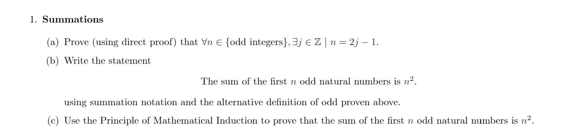 Solved 1. Summations (a) Prove (using direct proof) that Vn | Chegg.com