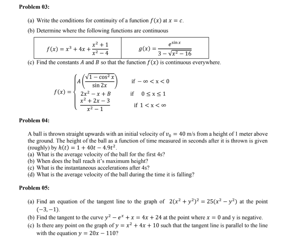 Solved Problem 03: (a) Write the conditions for continuity | Chegg.com