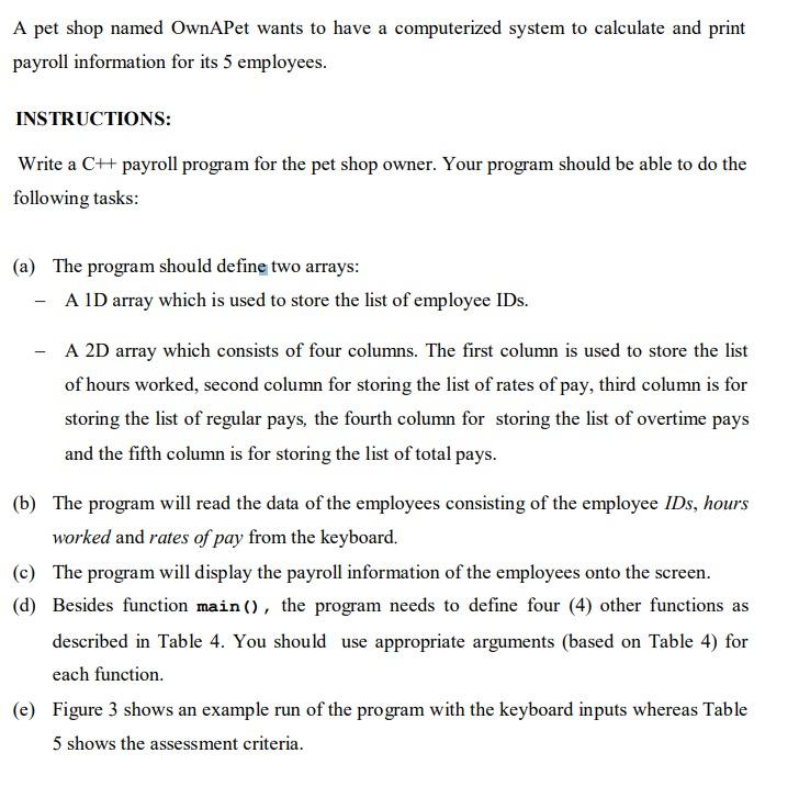 Solved A pet shop named OwnAPet wants to have a computerized | Chegg.com