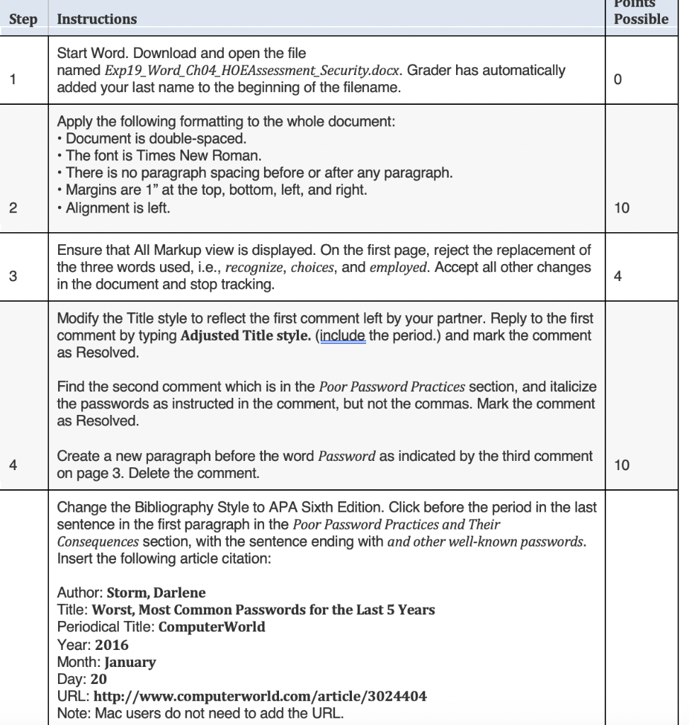Solved Step Instructions Points Possible Start Word. | Chegg.com