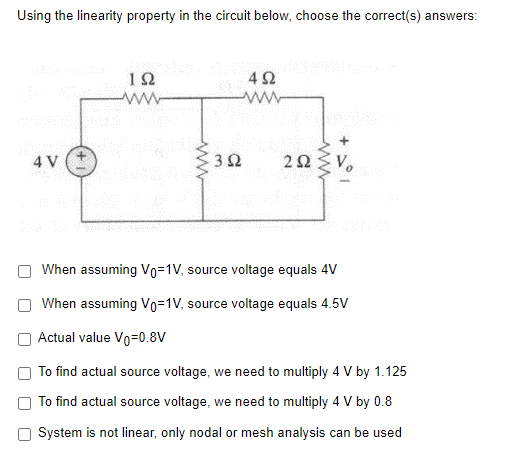 Solved Using the linearity property in the circuit below, | Chegg.com