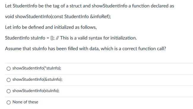 Solved Let StudentInfo be the tag of a struct and | Chegg.com