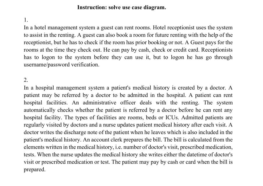 Solved Instruction: solve use case diagram. 1. In a hotel | Chegg.com