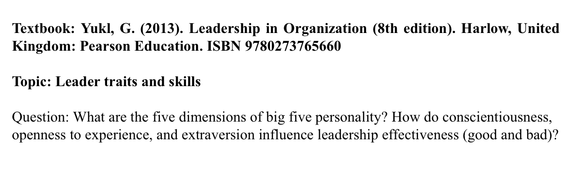 Solved Textbook Yukl G 2013 Leadership In Organization Chegg