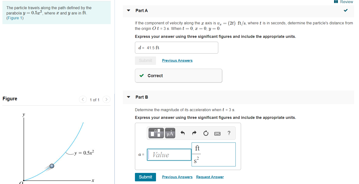 Solved 1 Review Part A The particle travels along the path | Chegg.com