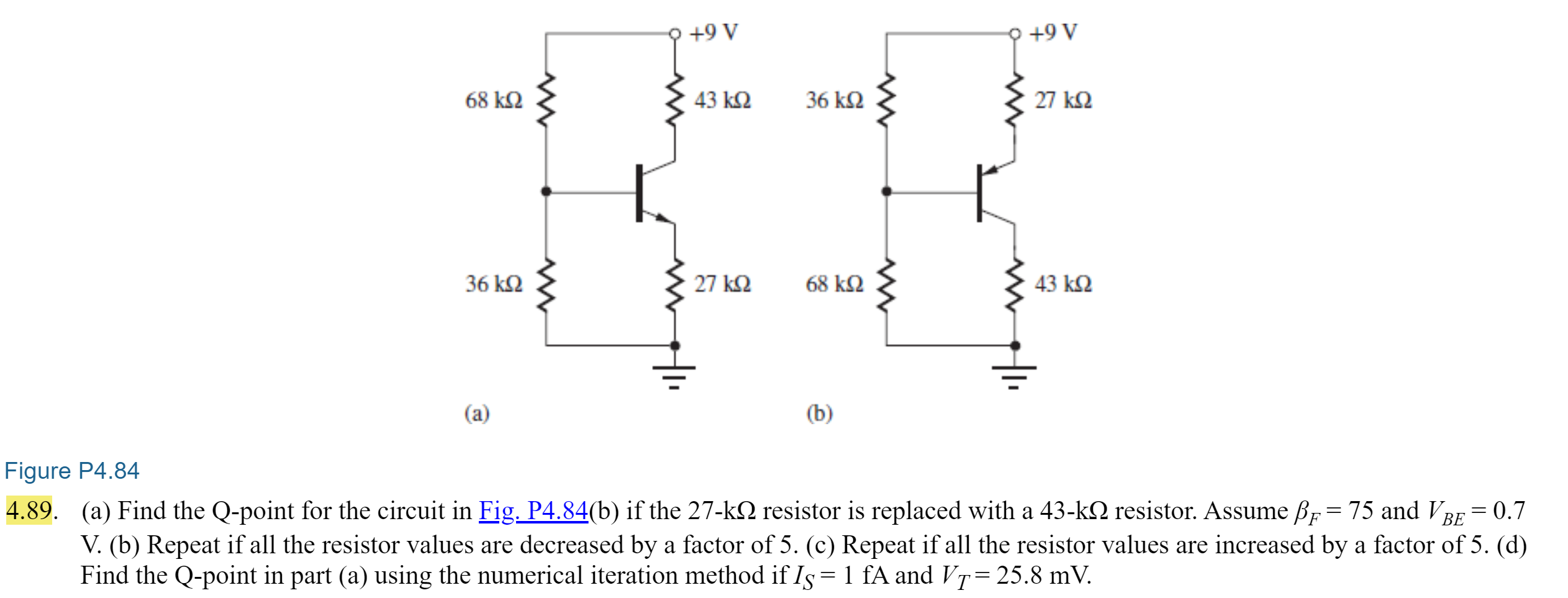 Solved (a) (b) rigure P4.84 4.89. (a) Find the Q-point for | Chegg.com