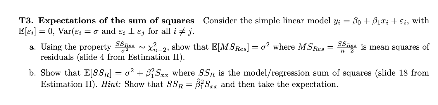 Solved T3. Expectations of the sum of squares Consider the | Chegg.com