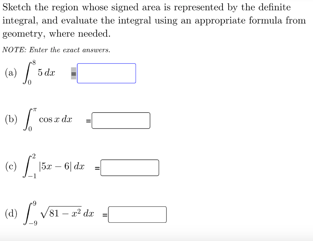 Solved Sketch The Region Whose Signed Area Is Represented By