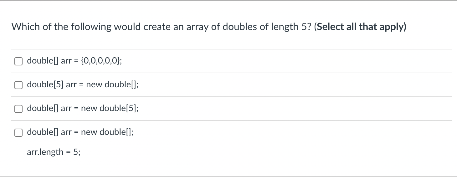 Solved Which of the following would create an array of | Chegg.com