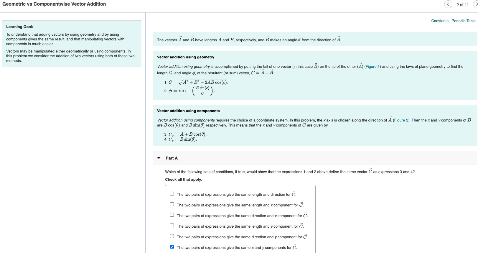 Solved Geometric vs Componentwise Vector Addition 2 of 11 | Chegg.com