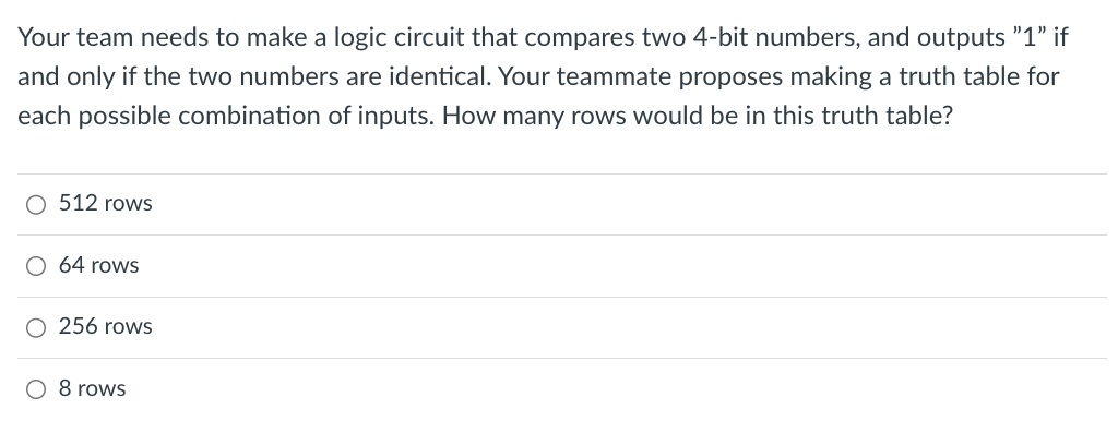 Solved Your team needs to make a logic circuit that compares | Chegg.com