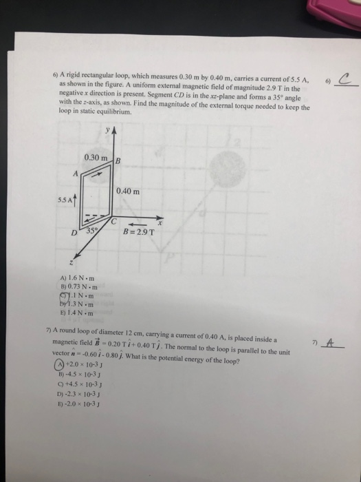 Solved 6) A rigid rectangular loop, which measures 0.30 m by | Chegg.com