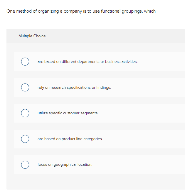 Solved One method of organizing a company is to use | Chegg.com