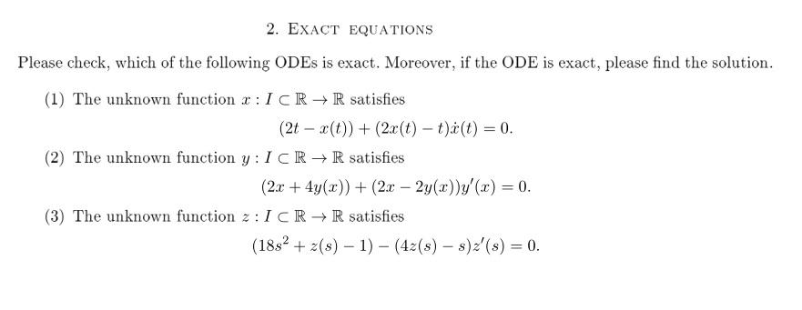 Solved 2. EXACT EQUATIONS Please check, which of the | Chegg.com