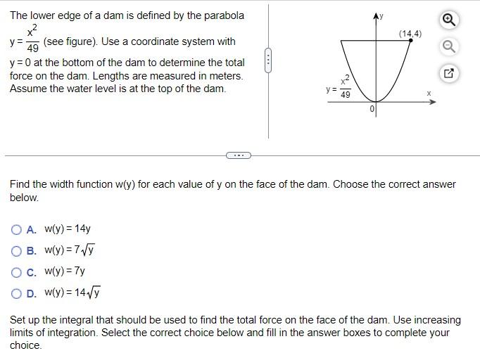 Solved The lower edge of a dam is defined by the parabola | Chegg.com