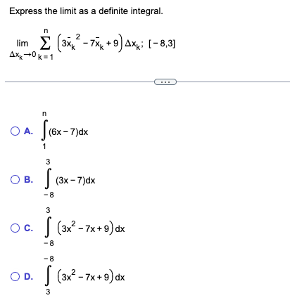 Solved Express the limit as a definite integral. | Chegg.com