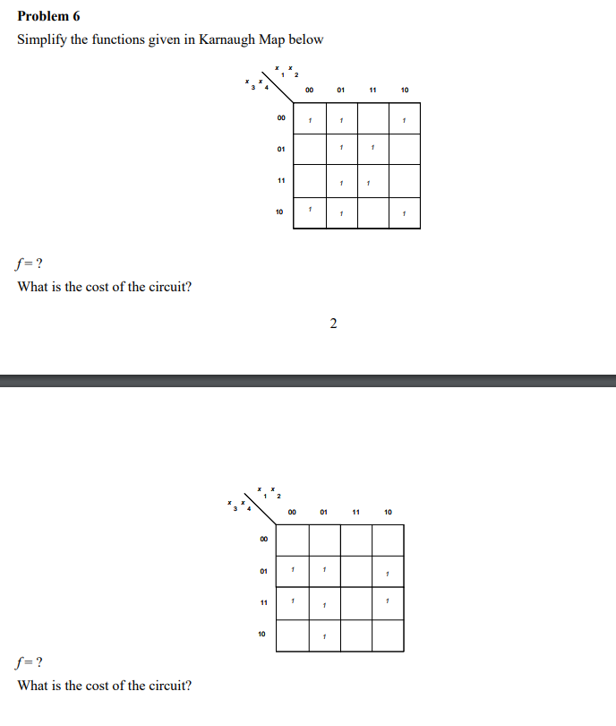 Solved Problem 6 Simplify the functions given in Karnaugh | Chegg.com