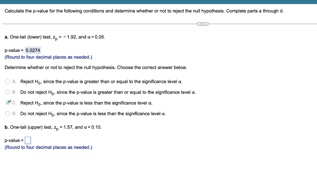 Solved Calculate the p-value for the following conditions | Chegg.com