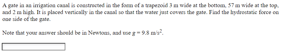 Solved A gate in an irrigation canal is constructed in the | Chegg.com